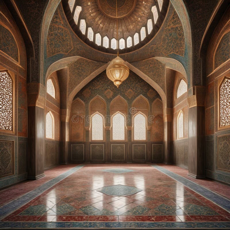 Interior of Islamic mosque stock illustration. Illustration of textured ...