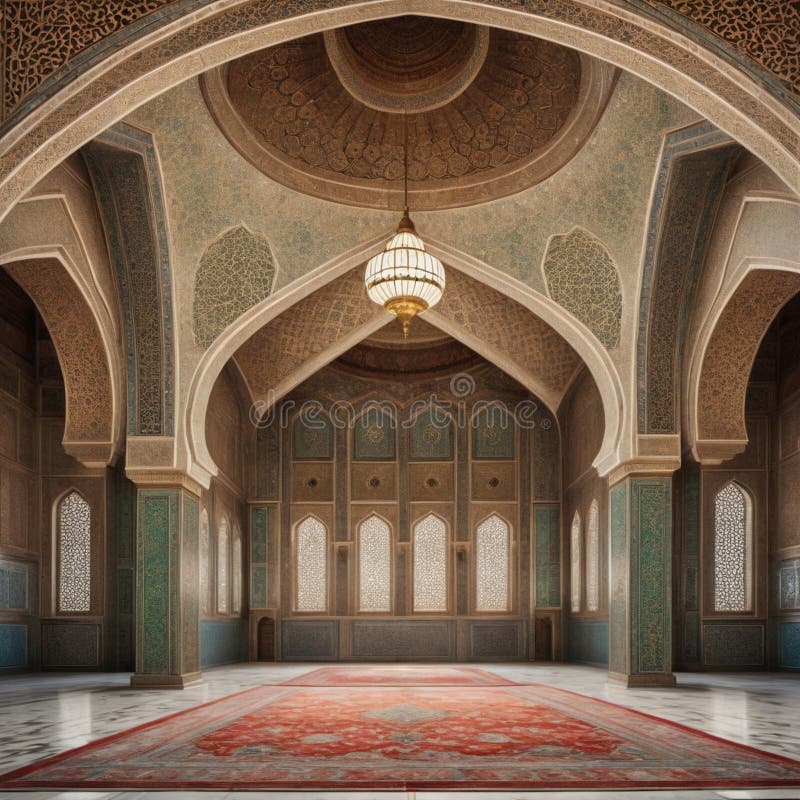 Interior of Islamic mosque stock illustration. Illustration of ...