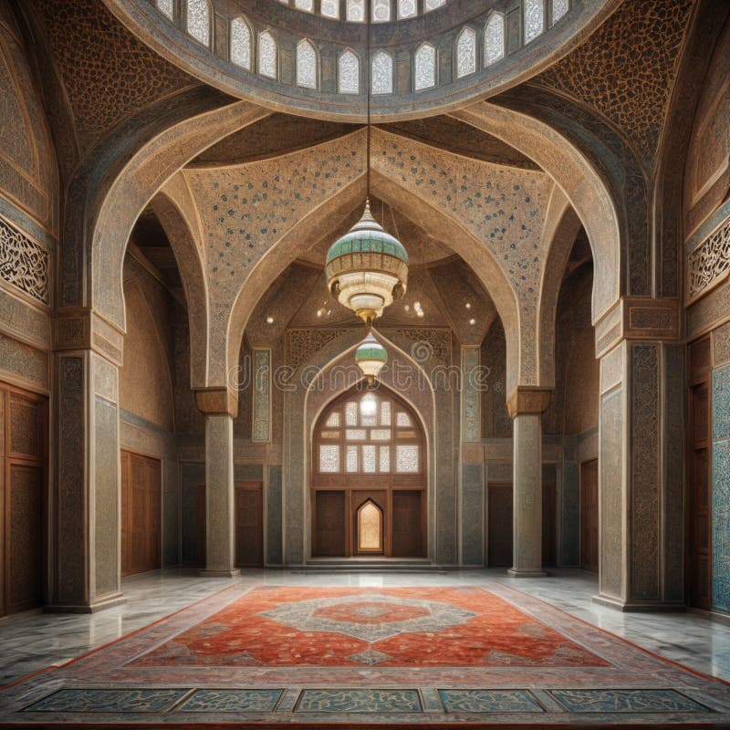 Interior of Islamic mosque stock illustration. Illustration of light ...