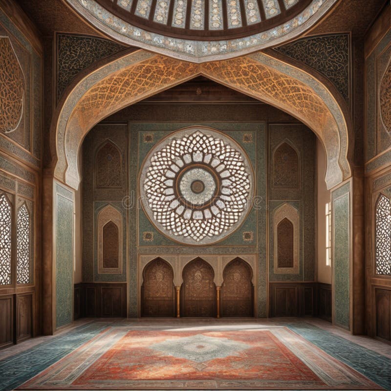 Interior of Islamic mosque stock illustration. Illustration of ...