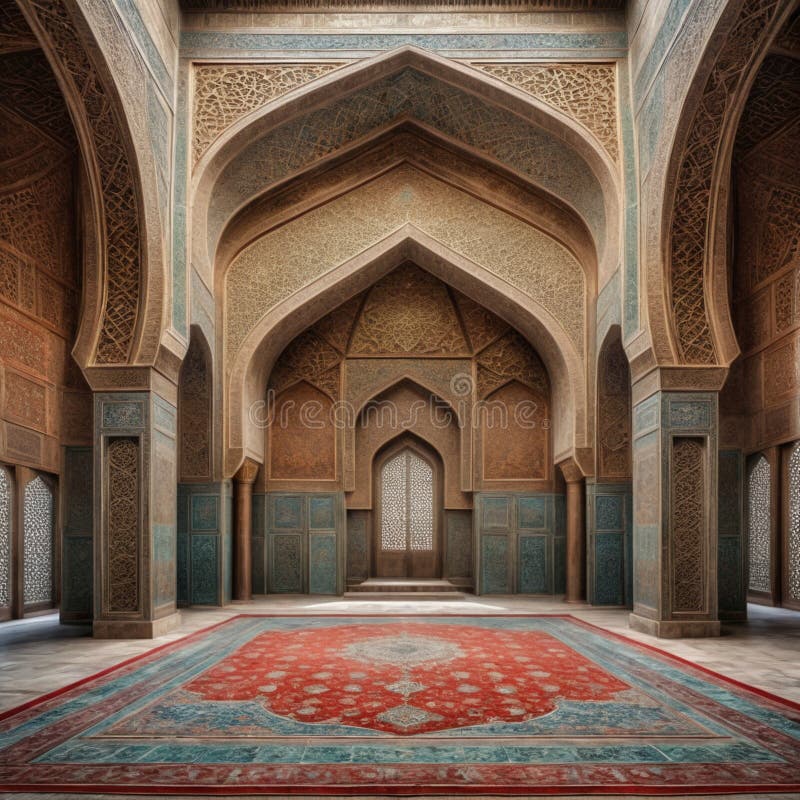 Interior of Islamic mosque stock illustration. Illustration of textured ...