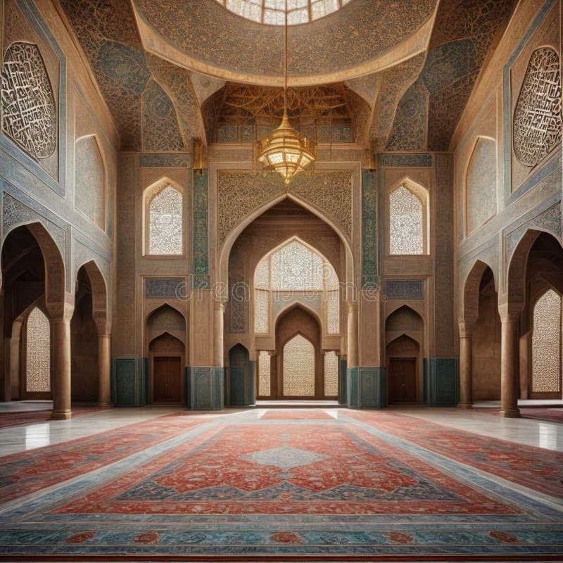 Interior of Islamic mosque stock illustration. Illustration of textured ...
