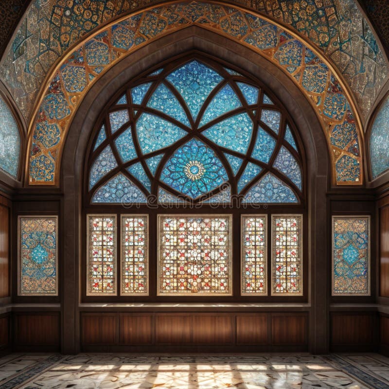 Interior of Islamic mosque stock illustration. Illustration of textured ...