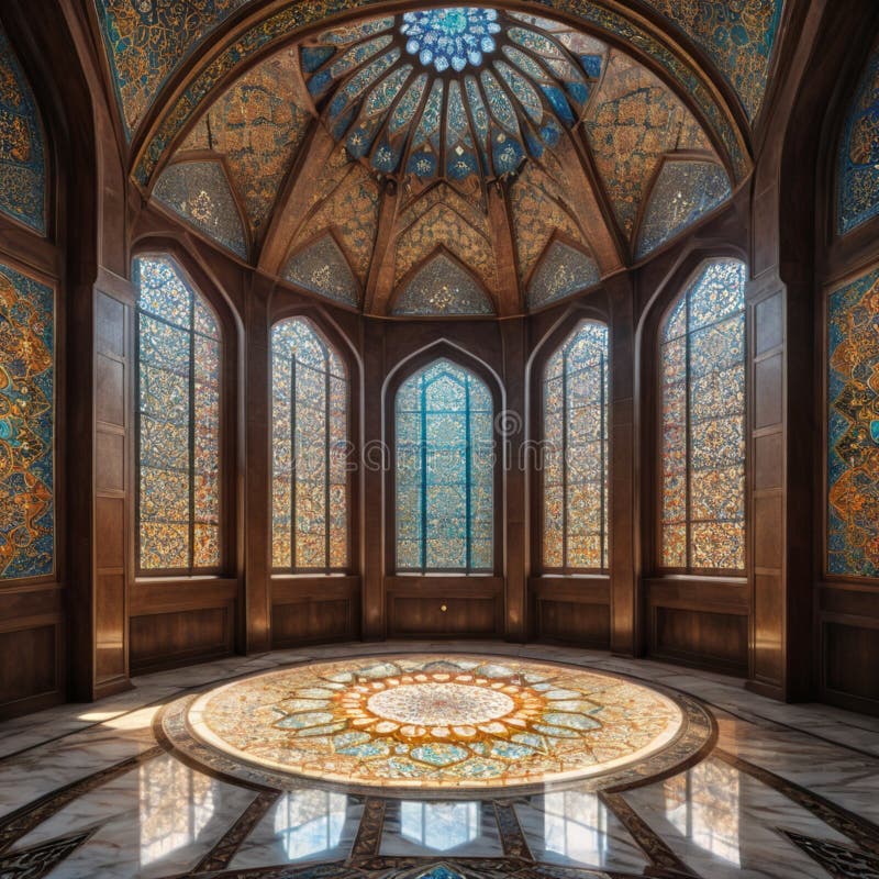 Interior of Islamic mosque stock illustration. Illustration of textured ...