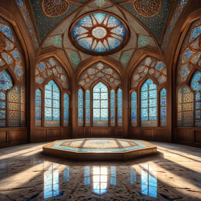 Interior of Islamic mosque stock illustration. Illustration of ...