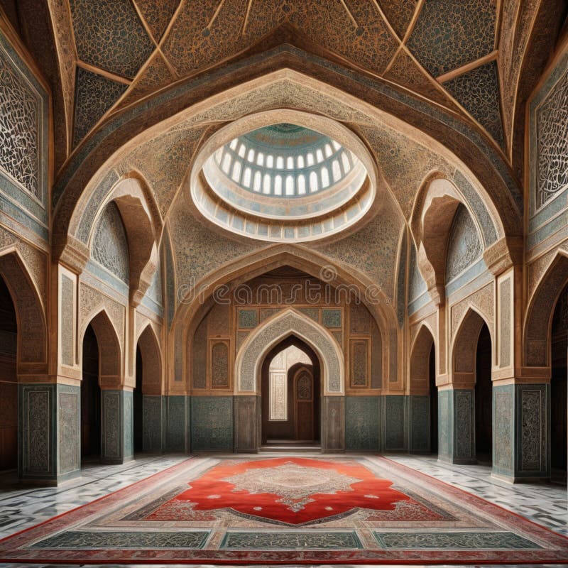 Interior of Islamic mosque stock illustration. Illustration of ...