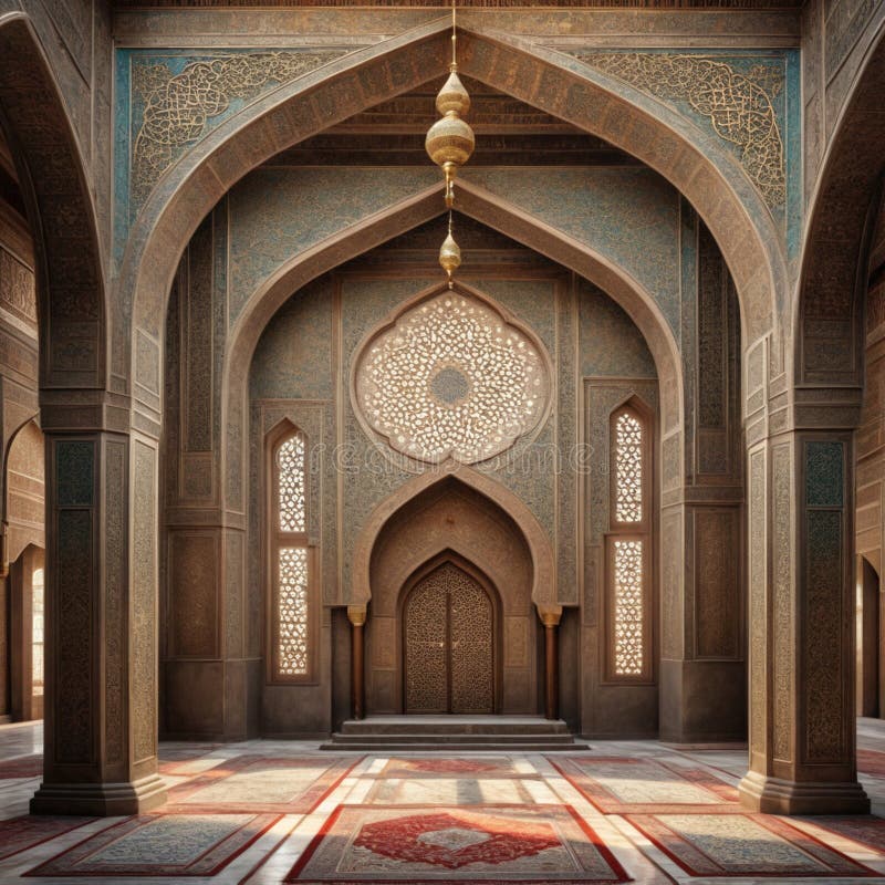 Interior of Islamic mosque stock illustration. Illustration of islamic ...