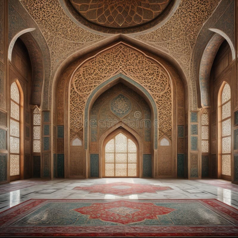 Interior of Islamic mosque stock illustration. Illustration of concepts ...