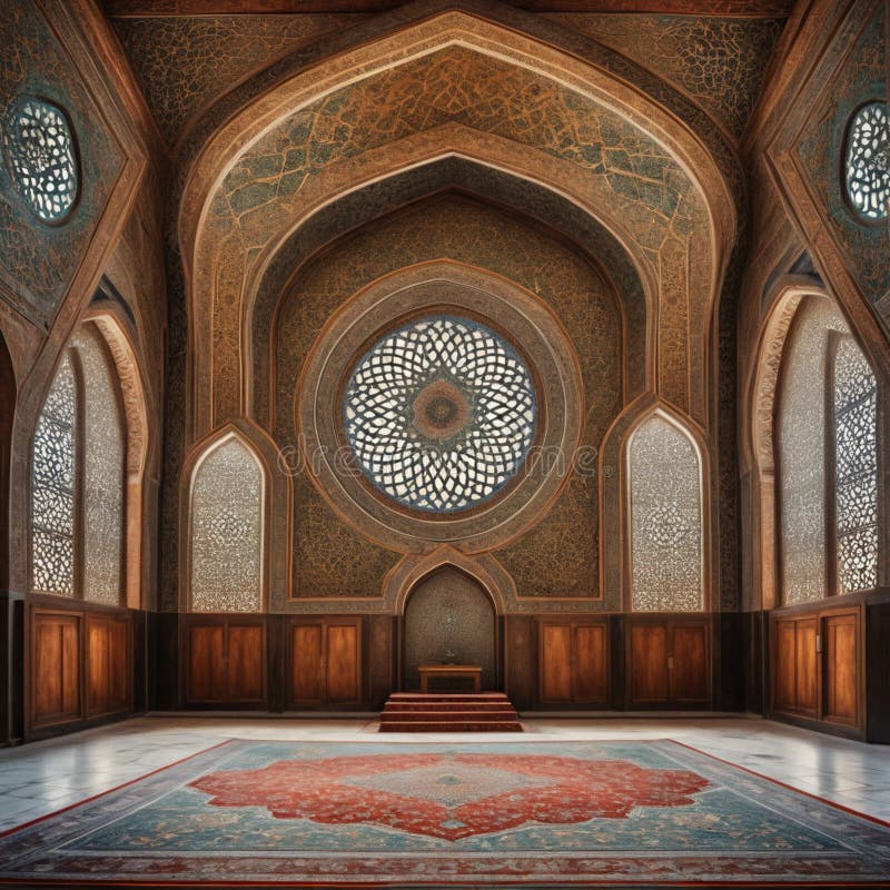 Interior of Islamic mosque stock illustration. Illustration of concepts ...