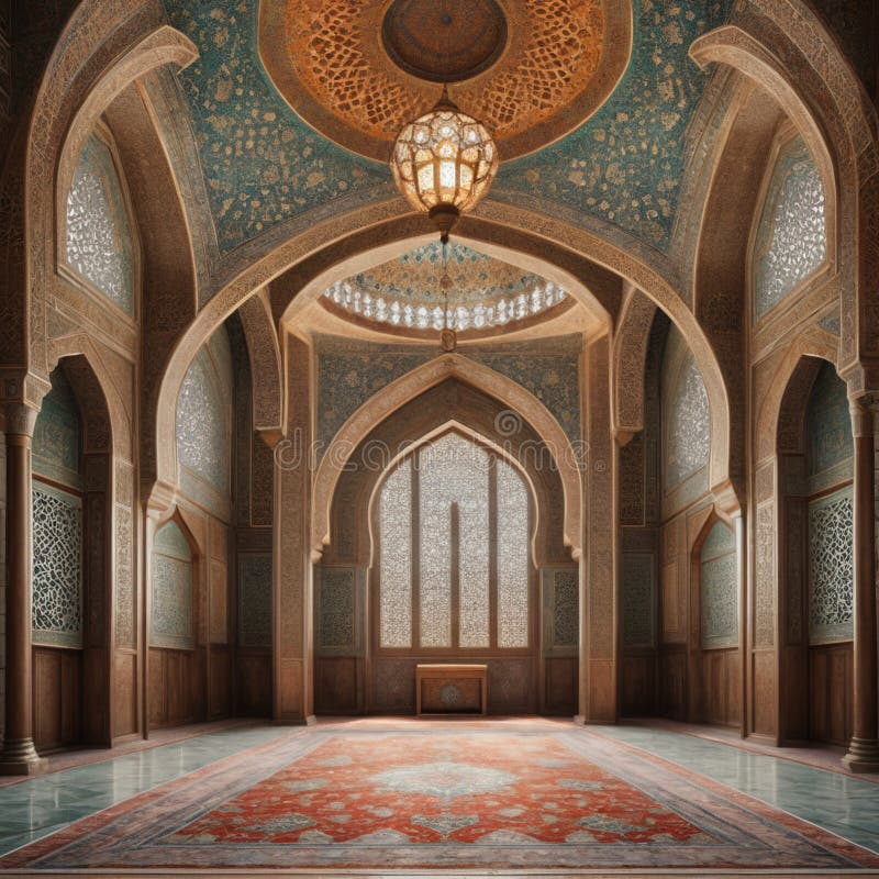 Interior of Islamic mosque stock illustration. Illustration of concepts ...