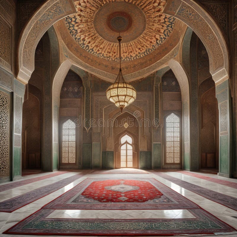 Interior of Islamic mosque stock illustration. Illustration of style ...