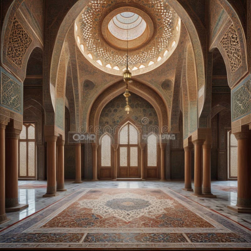 Interior of Islamic mosque stock illustration. Illustration of oriental ...