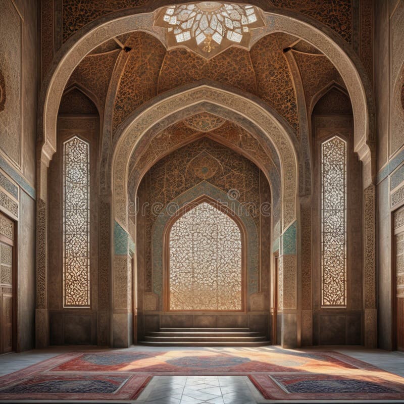 Interior of Islamic mosque stock illustration. Illustration of ...