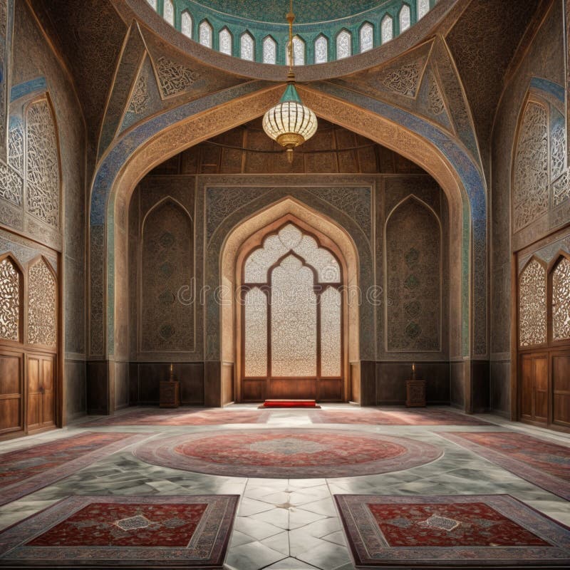 Interior of Islamic mosque stock illustration. Illustration of textured ...
