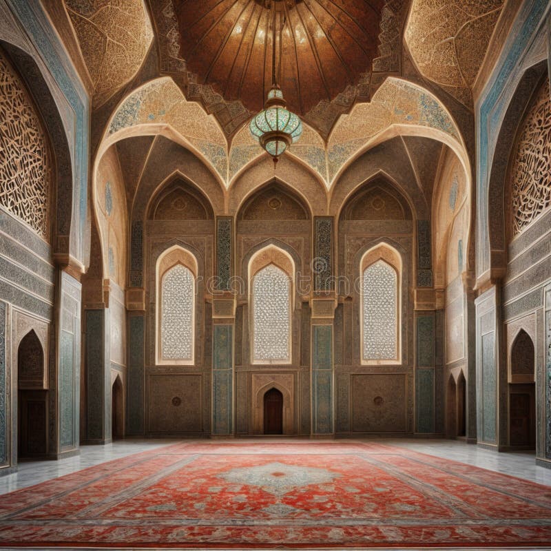 Interior of Islamic mosque stock illustration. Illustration of concepts ...