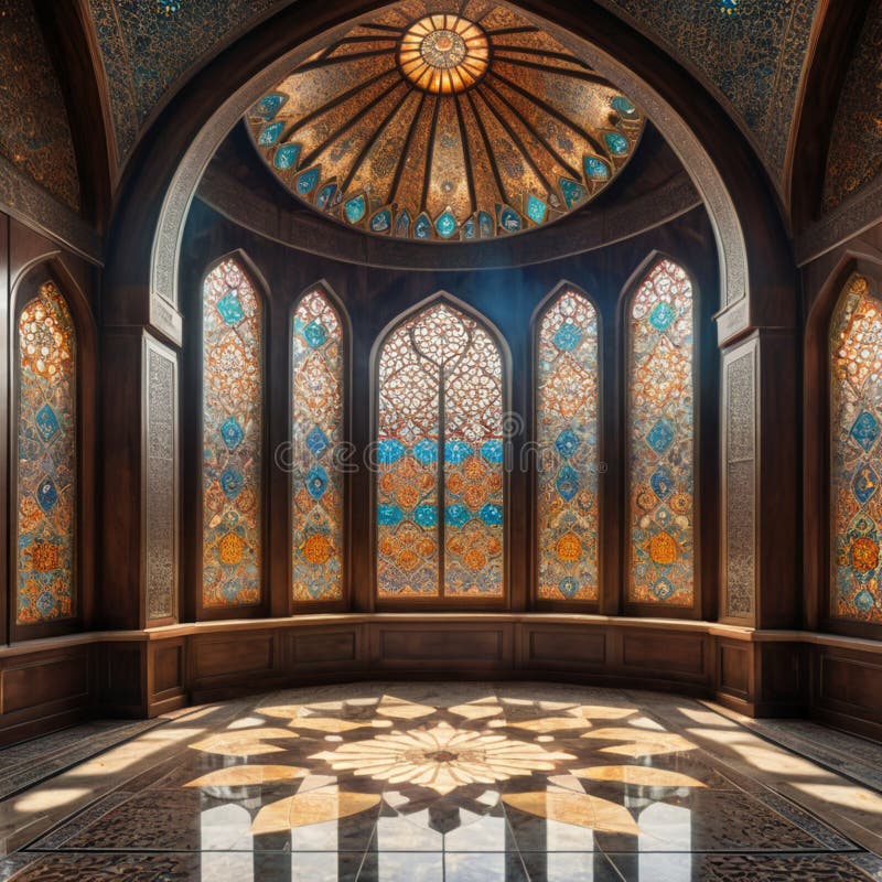 Interior of Islamic mosque stock illustration. Illustration of textured ...