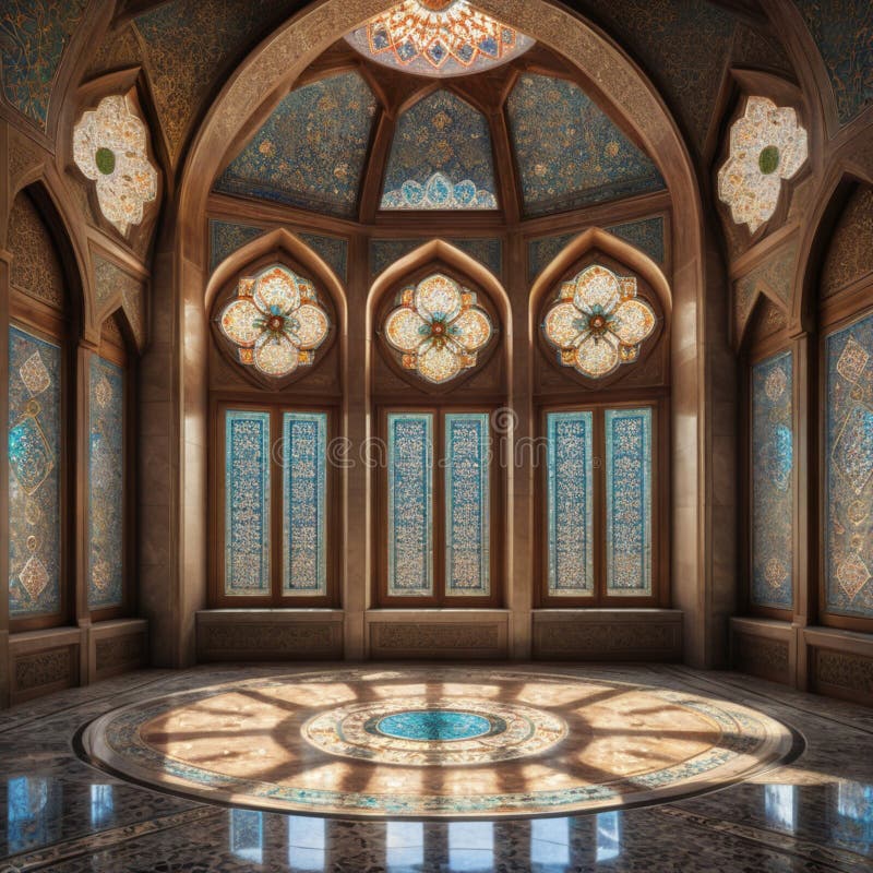 Interior of Islamic mosque stock illustration. Illustration of shaped ...