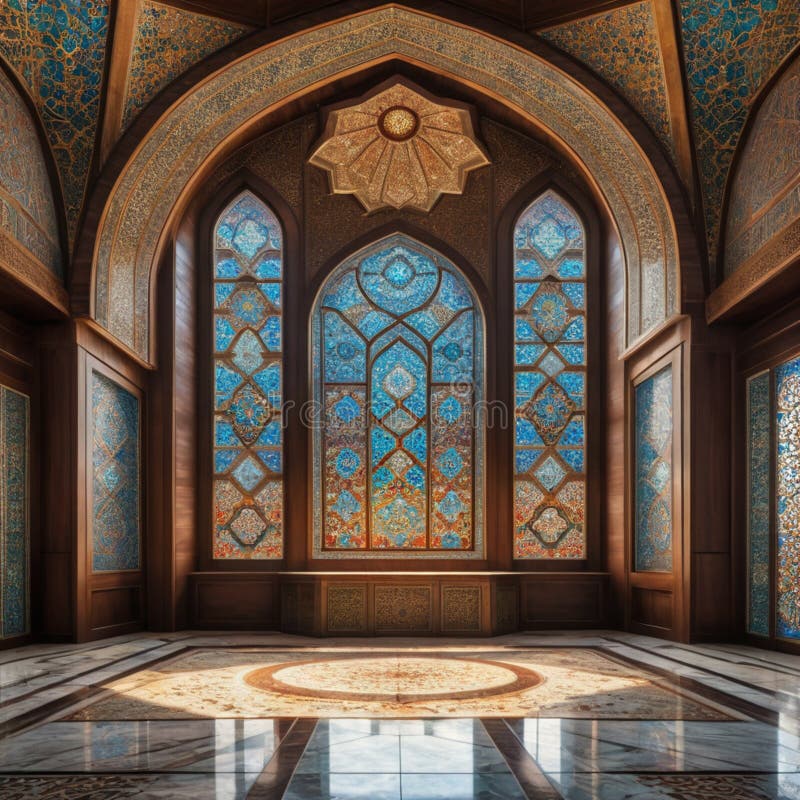 Interior of Islamic mosque stock illustration. Illustration of textured ...