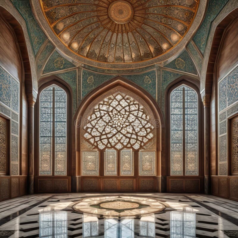 Interior of Islamic mosque stock illustration. Illustration of textured ...