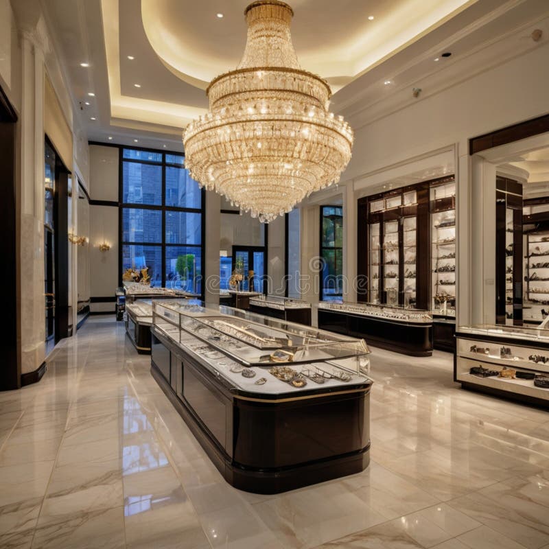 The Interior of Jewelry Store Stock Illustration - Illustration of gold ...