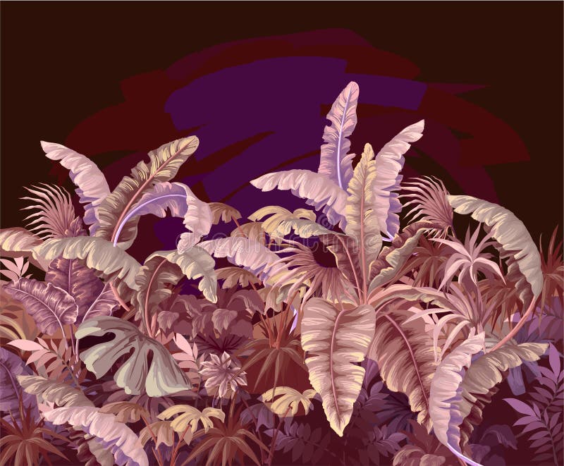 Interior Jungle Mural with Banana and Palm Trees. Vector. Stock Vector ...