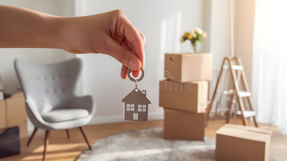 Interior with a Keychain in the Shape of a House, Cardboard Boxes ...