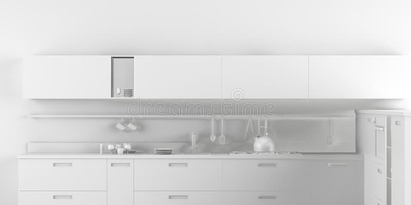 Interior Kitchen Background in Minimalist Monochrome Style Stock ...