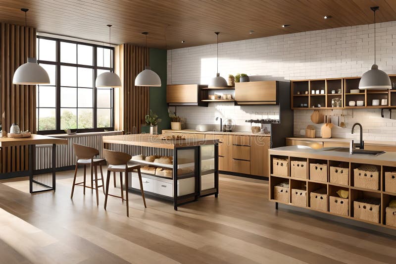 Interior of the Kitchen with Dining Table ,chirs and Lights Stock Image ...