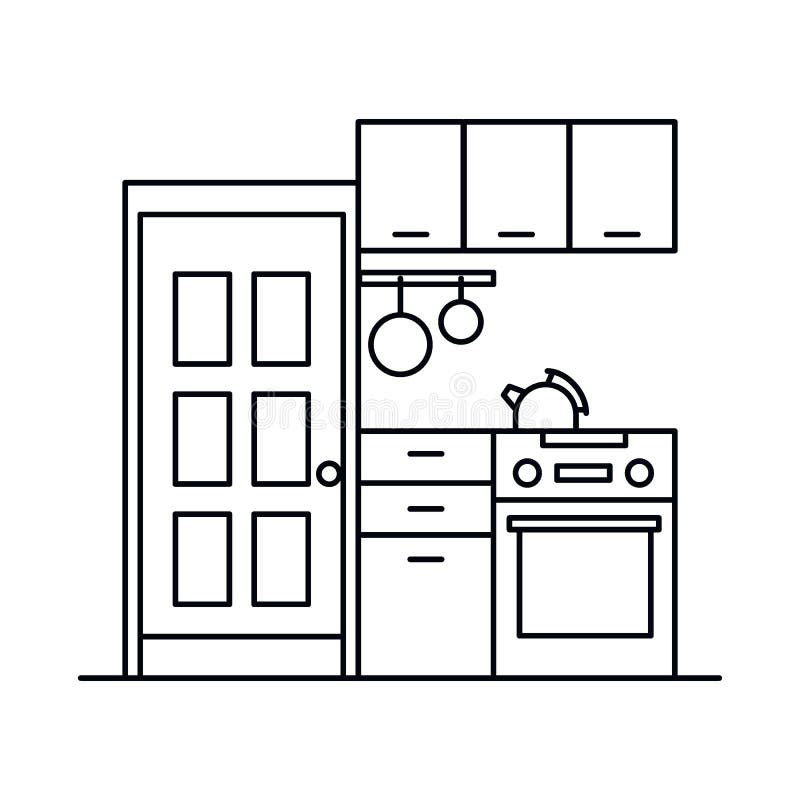 Interior with Kitchen in Outline Style Stock Vector - Illustration of ...