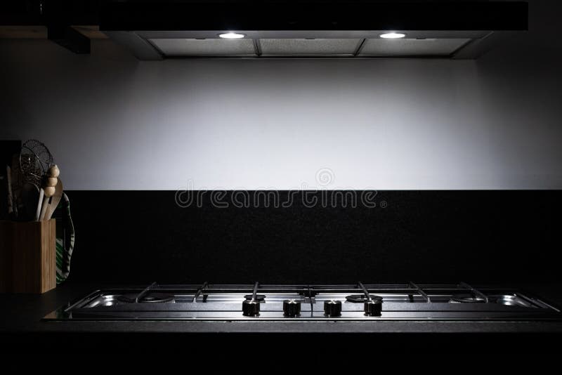 Interior Kitchen Stove at Night Illuminated by a White Led Light ...