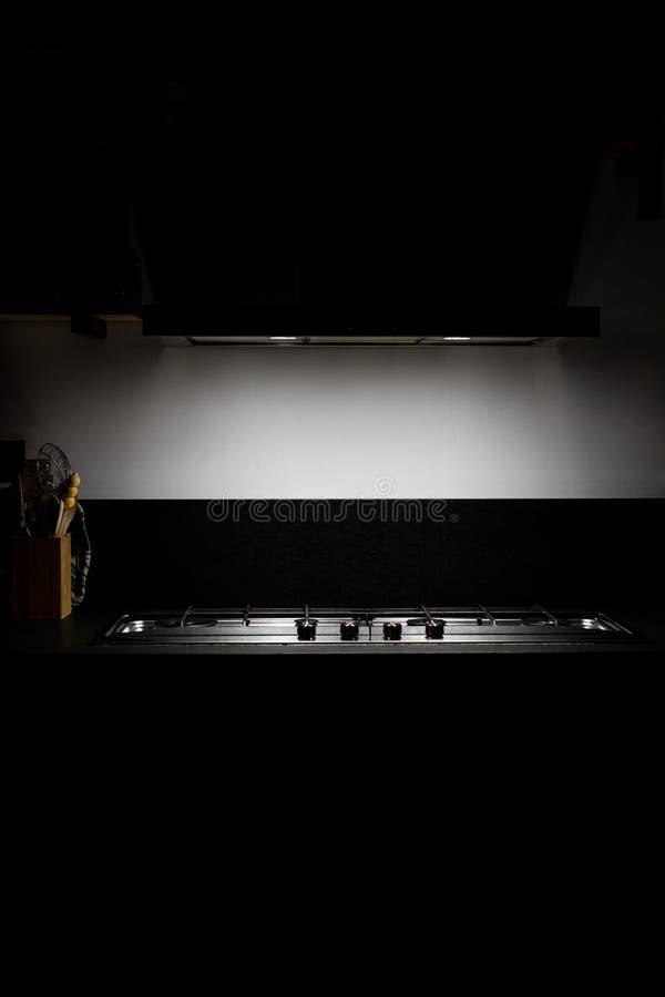 Interior Kitchen Stove at Night Illuminated by a White Led Light ...