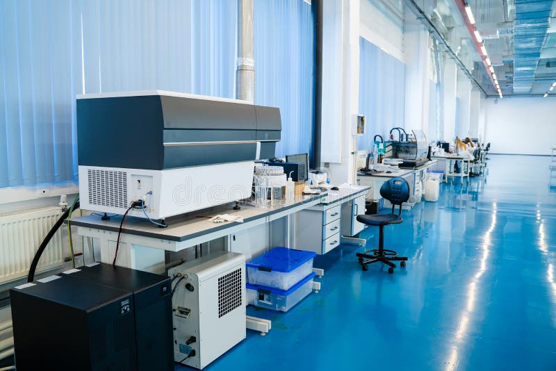 The Interior of the Laboratory for Analysis is Blue Stock Photo - Image ...