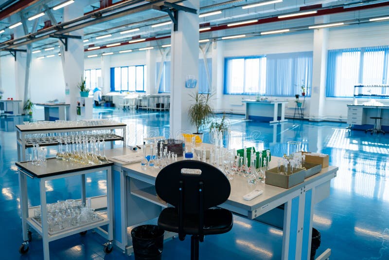 The Interior of the Laboratory for Analysis is Blue Stock Photo - Image ...