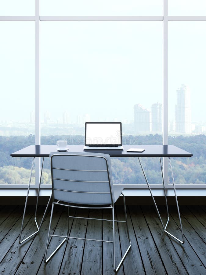 Interior with Laptop on Table Stock Photo - Image of electronic ...