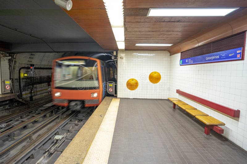 Interior of Laranjeiras Metro Station with Train Carriage in Blurred ...