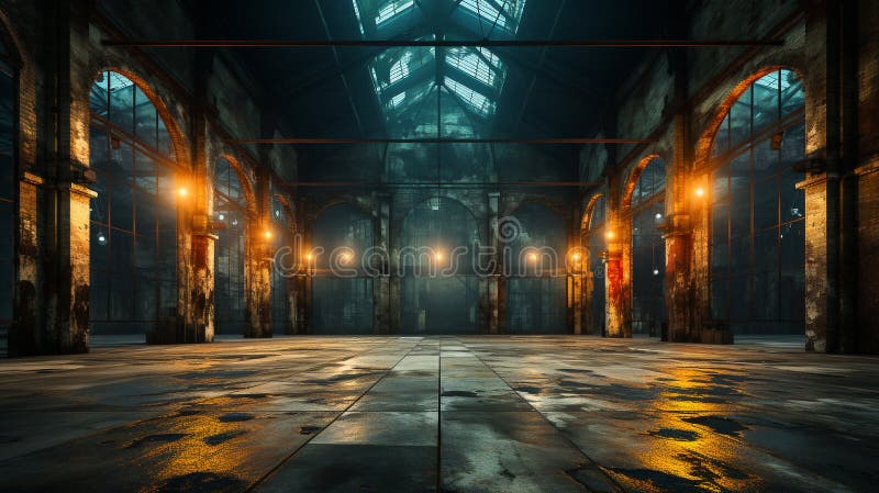 The Interior of a Large Abandoned Warehouse. Ai Generated. Stock ...