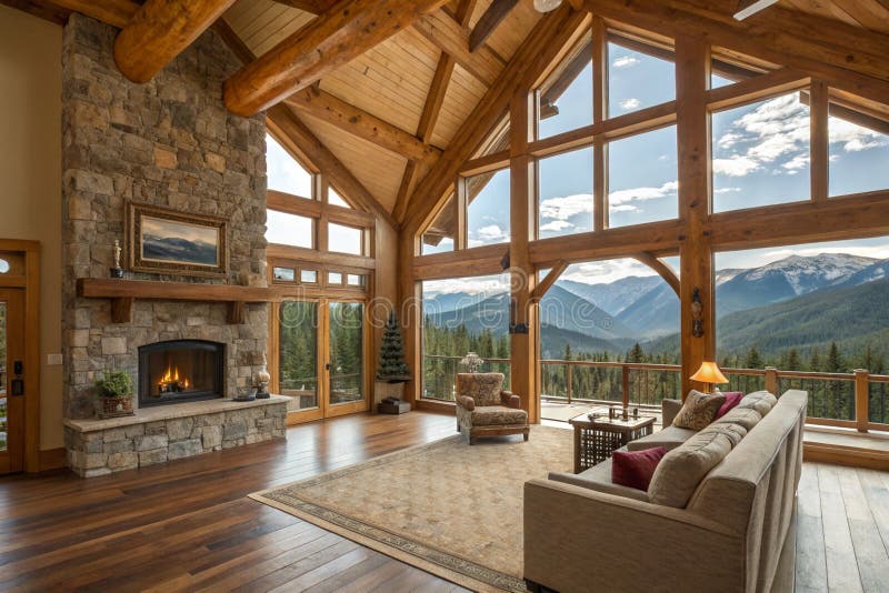 Interior of Large Alpine Home Stock Illustration - Illustration of ...