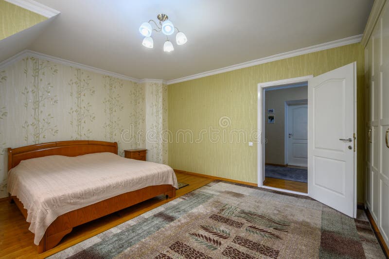 Interior of a Large Comfortable Bedroom with Double Bed Stock Photo ...