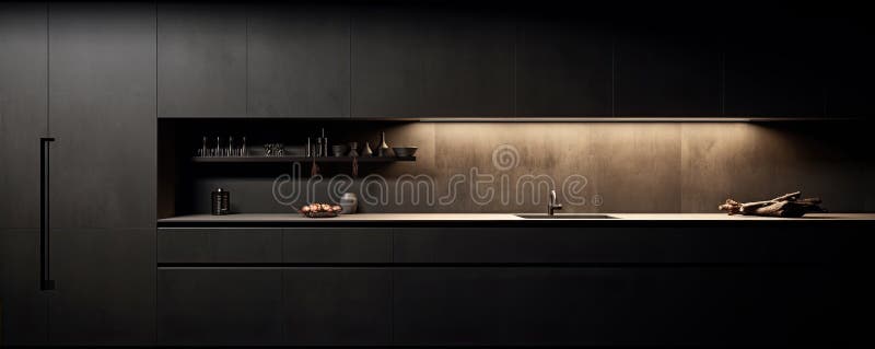 Interior Large Dark Kitchen Stock Illustration - Illustration of decor ...