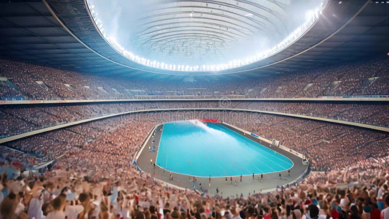 Interior of a Large Football Stadium with a Large Crowd of People, AI ...