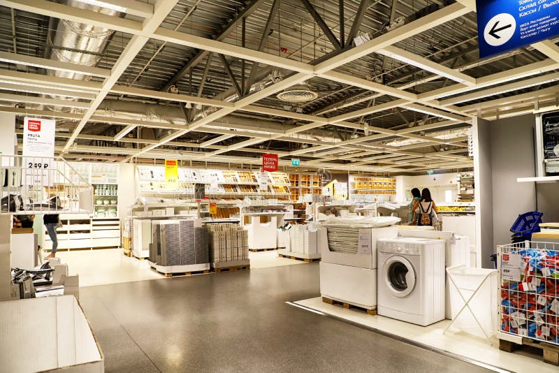 Interior of Large IKEA Store with a Wide Range of Products in Russia ...