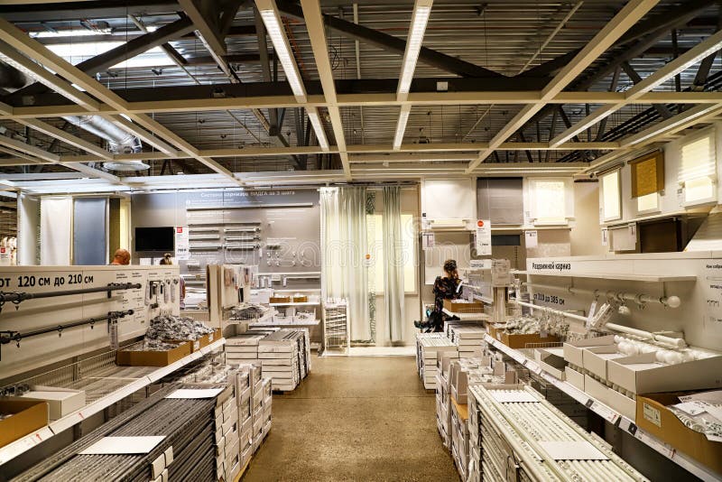 Interior of Large IKEA Store with a Wide Range of Products in Russia ...