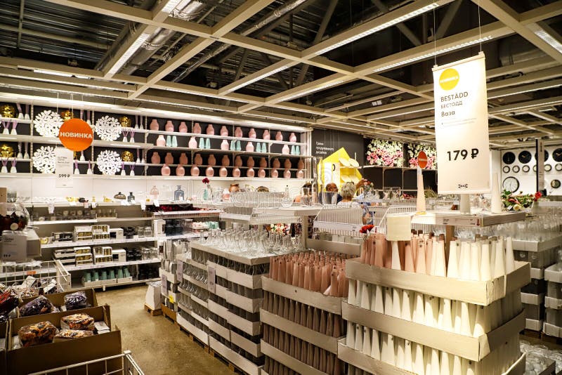 Interior of Large IKEA Store with a Wide Range of Products in Russia ...