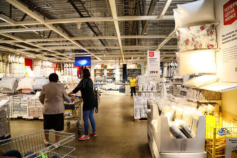 Interior of Large IKEA Store with a Wide Range of Products in Russia ...