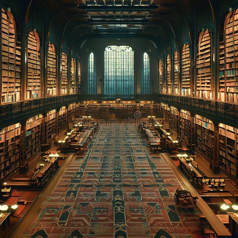 Interior of a Large Library with Generative AI Stock Illustration ...
