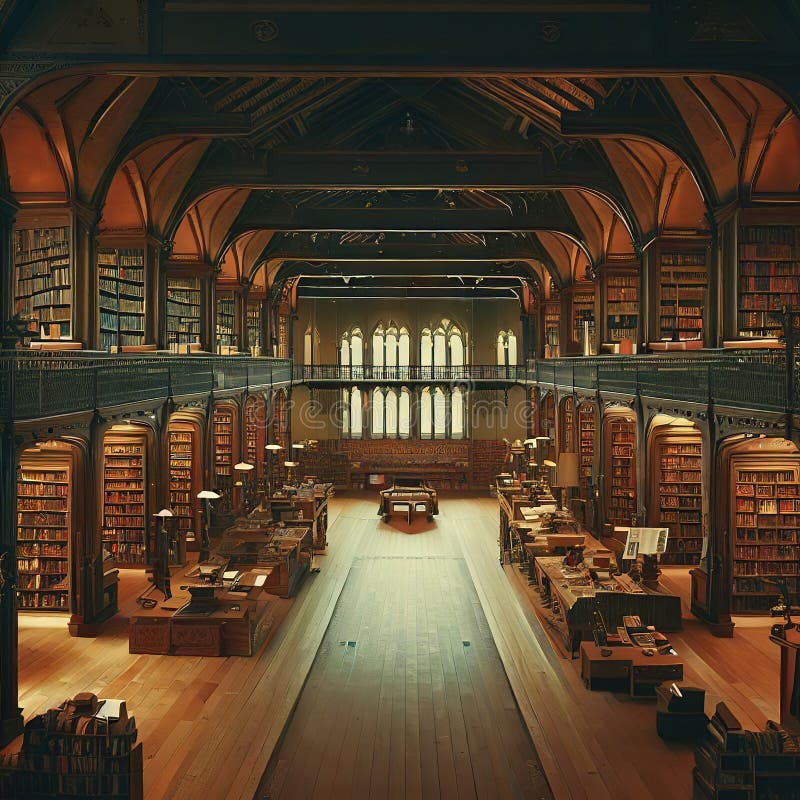 Interior of a Large Library with Generative AI Stock Illustration ...