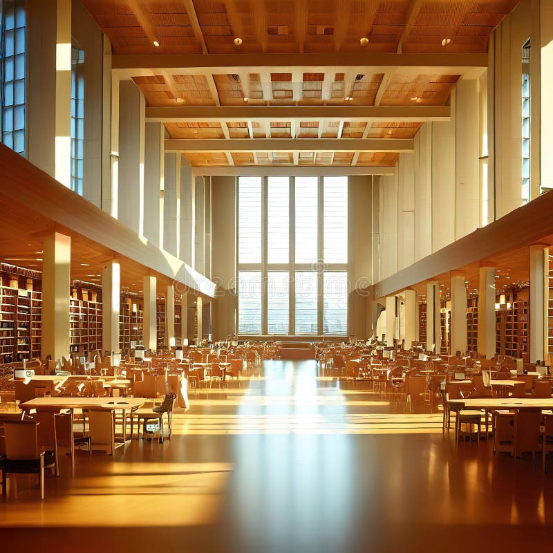 Interior of a Large Library with Generative AI Stock Illustration ...