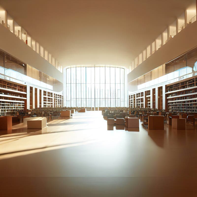 Interior of a Large Library with Generative AI Stock Illustration ...