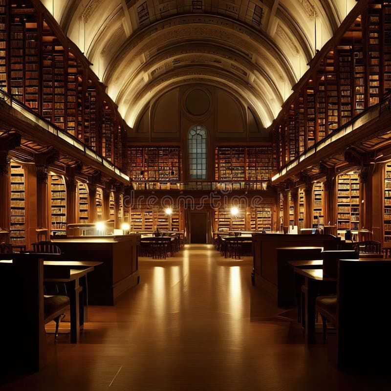 Interior of a Large Library with Generative AI Stock Illustration ...