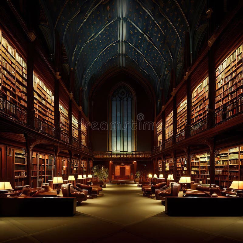 Interior of a Large Library with Generative AI Stock Illustration ...